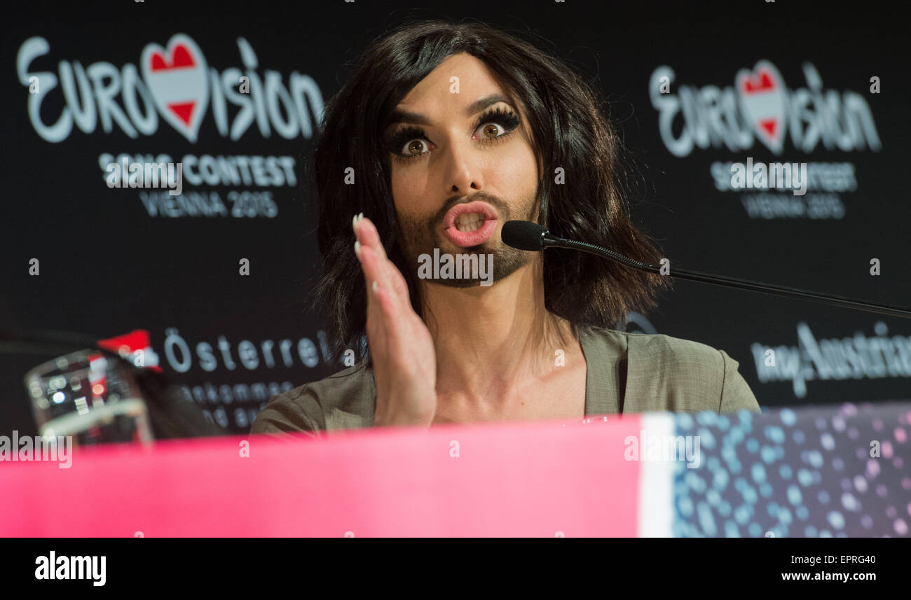 Vienna, Austria. 21st May, 2015. Austrian singer Conchita Wurst speaks ...