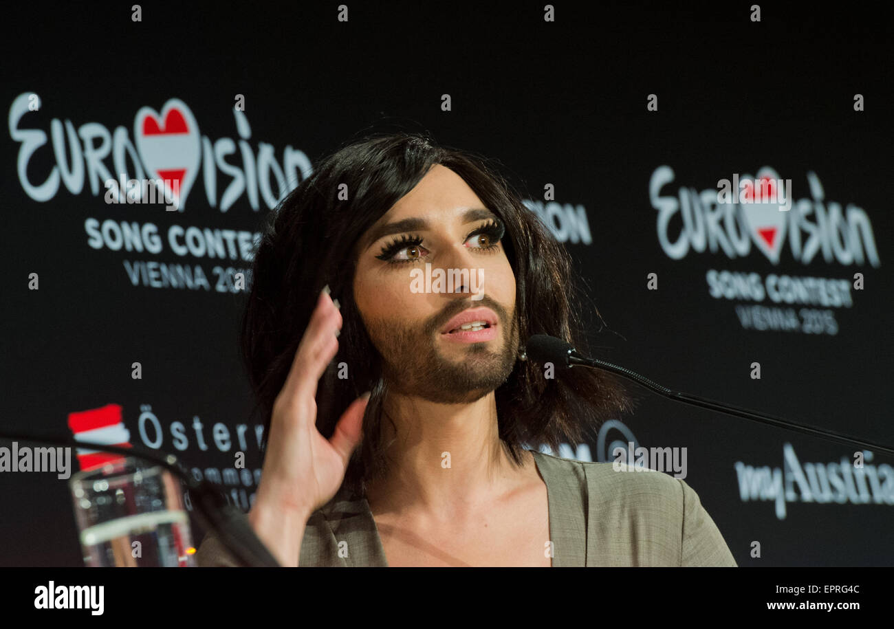 Vienna, Austria. 21st May, 2015. Austrian singer Conchita Wurst speaks ...