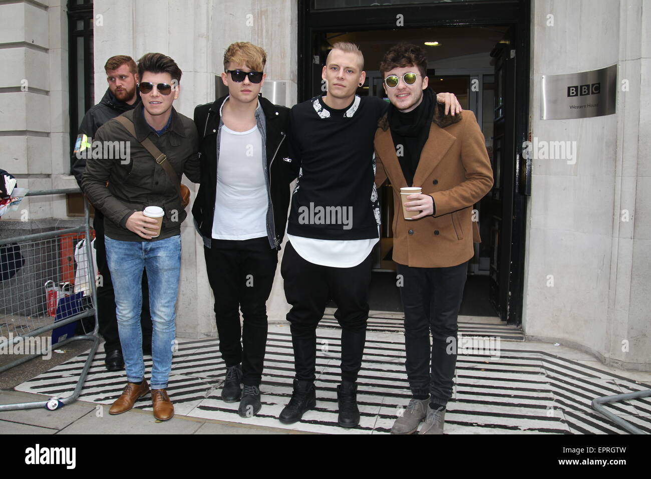 Pop group Rixton seen leaving Radio 2. The band features Jake Roche ...