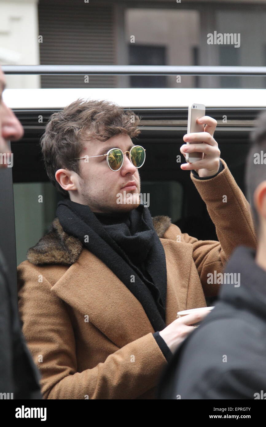 Pop group Rixton seen leaving Radio 2. The band features Jake Roche ...