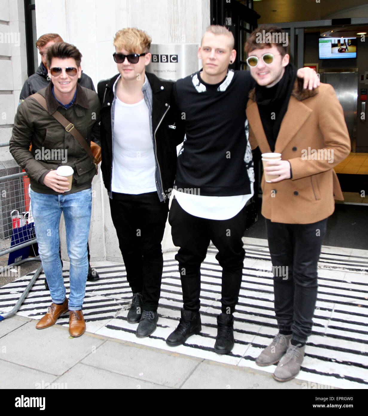 Pop group Rixton seen leaving Radio 2. The band features Jake Roche ...