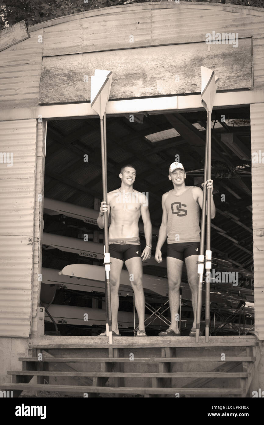 Portrait of young men on the Oregon State university rowing team in ...