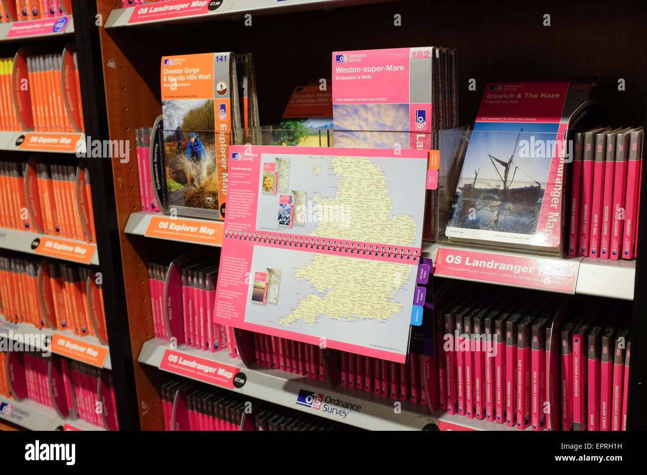 Ordnance Survey maps on sale in a bookshop Stock Photo - Alamy