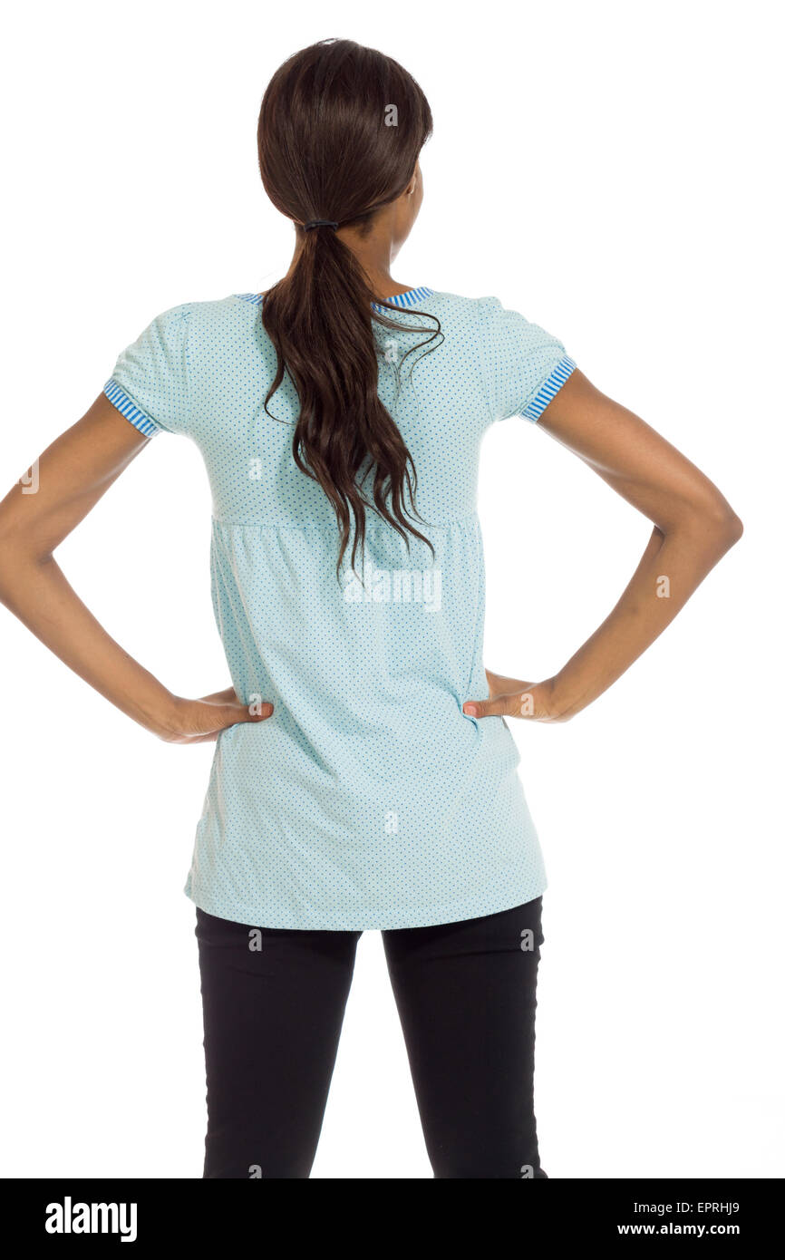 Model isolated on plain background in studio from behind Stock Photo ...