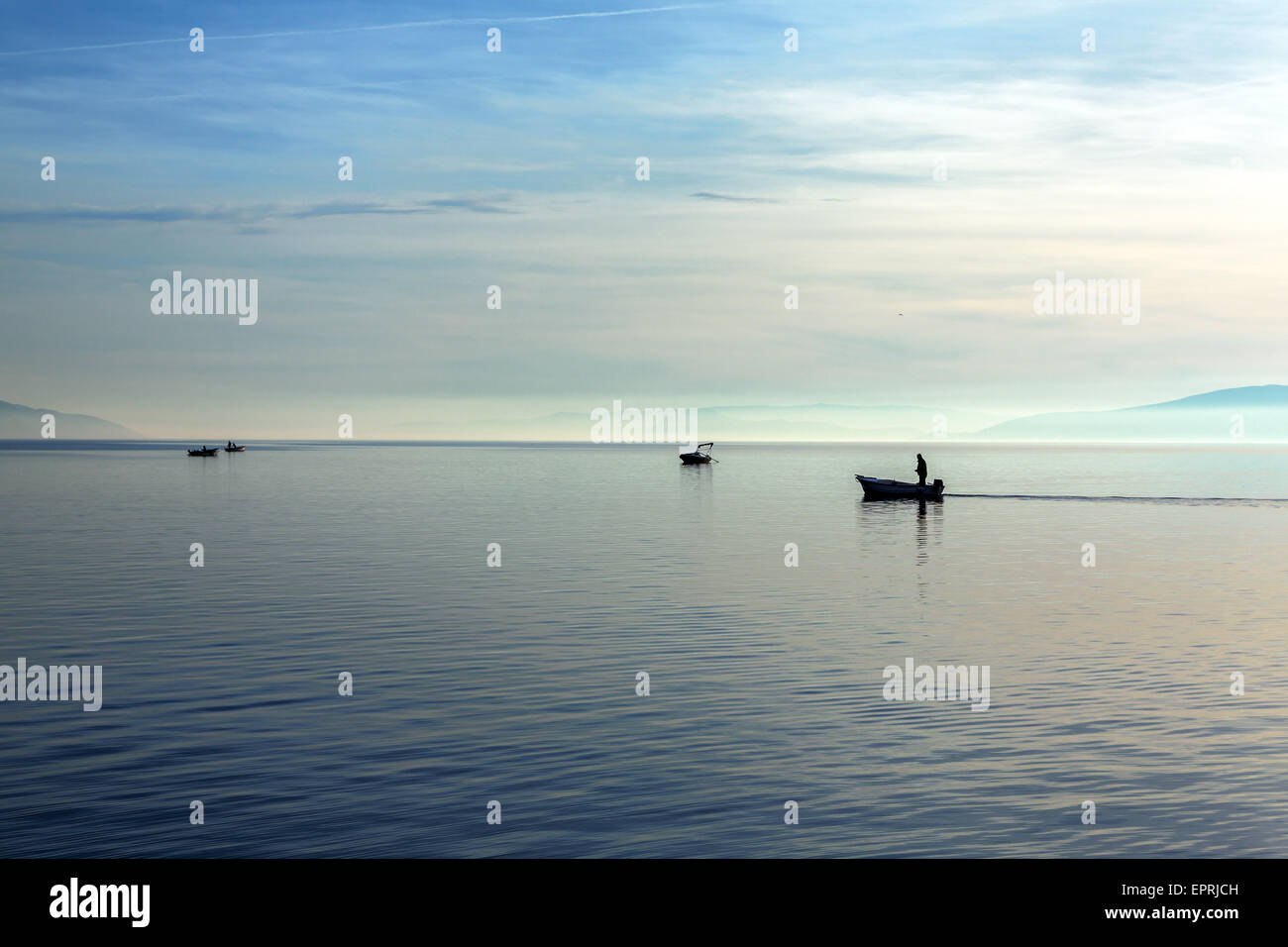 Landscape with boats and sea Stock Photo - Alamy
