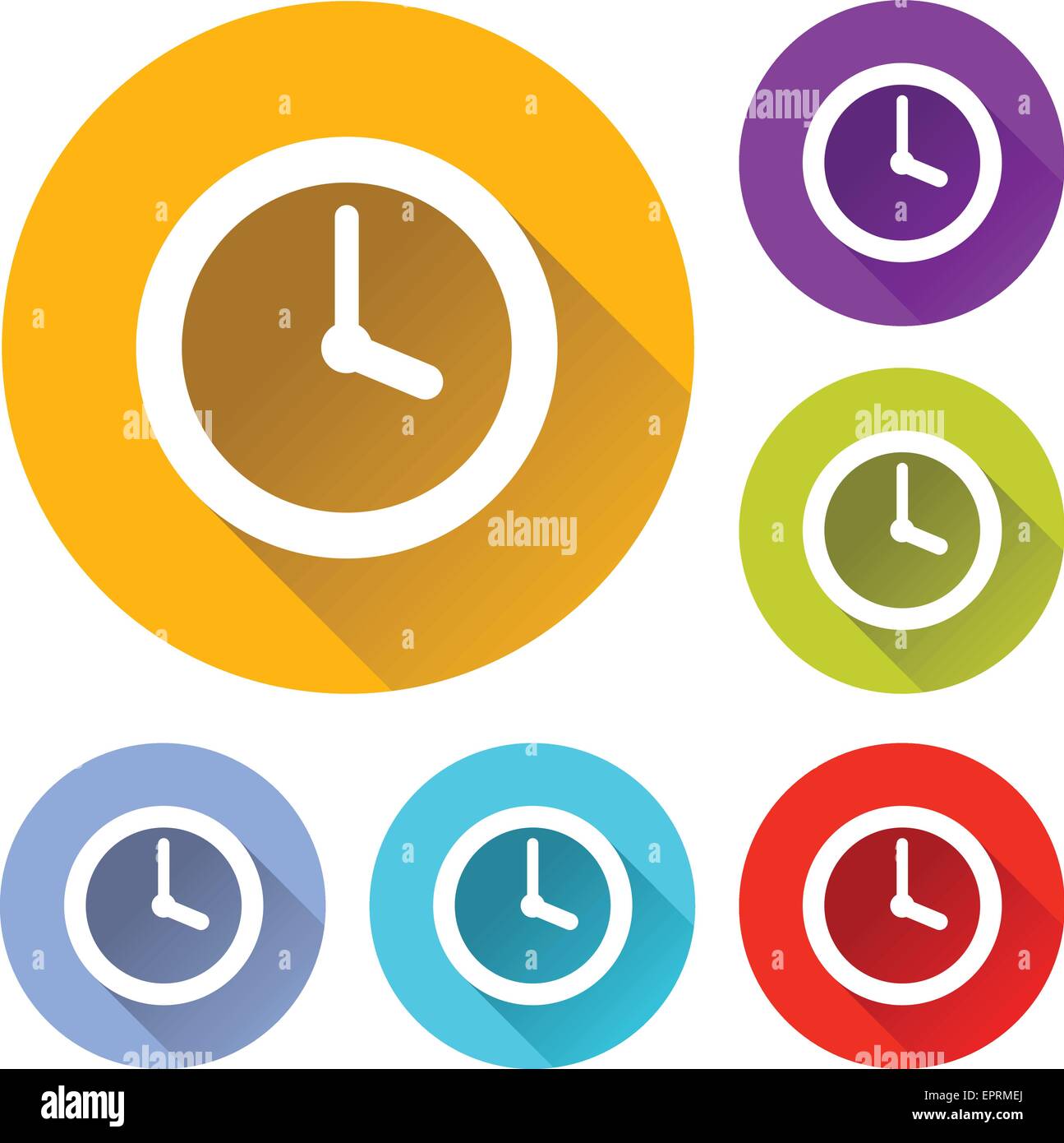 vector illustration of six colorful clock icons Stock Vector Image ...