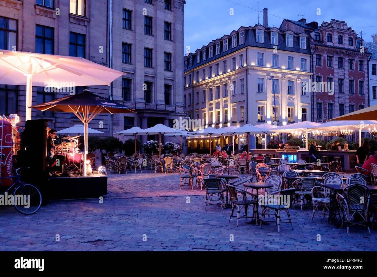 Cafe restaurants in the Dome Square in Vecriga the old town district of ...
