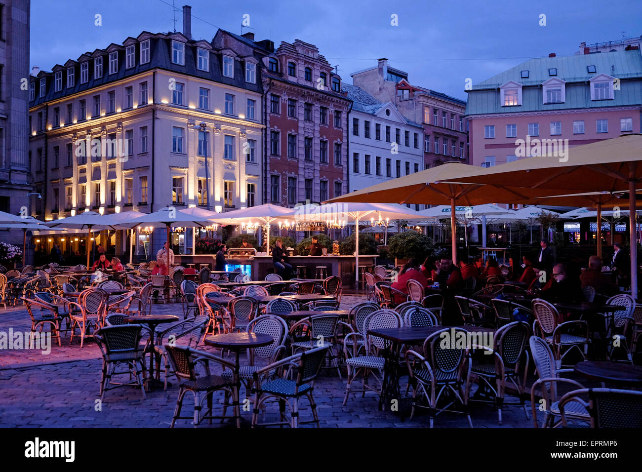 Riga - LATVIA 10.5.2015 Cafe restaurants in the Dome Square in Vecriga ...