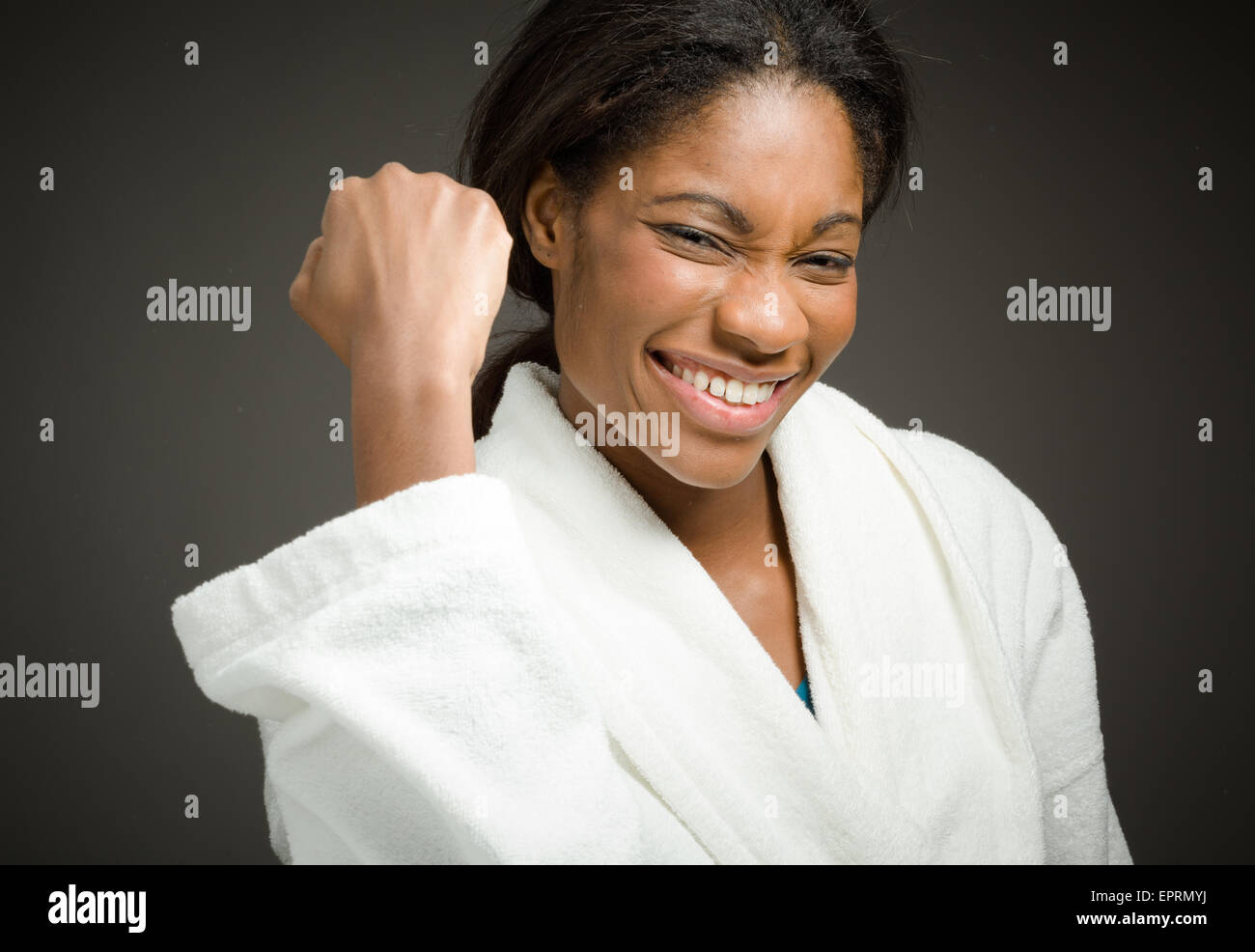 Model isolated on plain background in studio success Stock Photo - Alamy