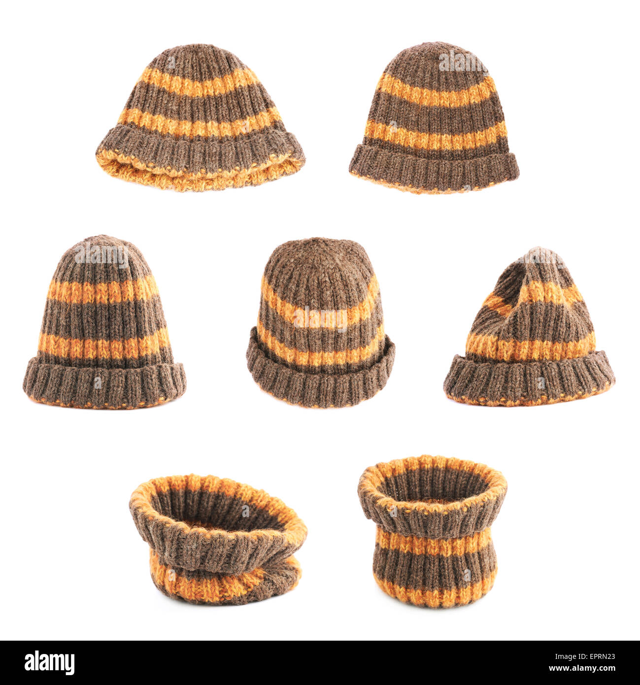 Brown knitted head cap isolated Stock Photo - Alamy