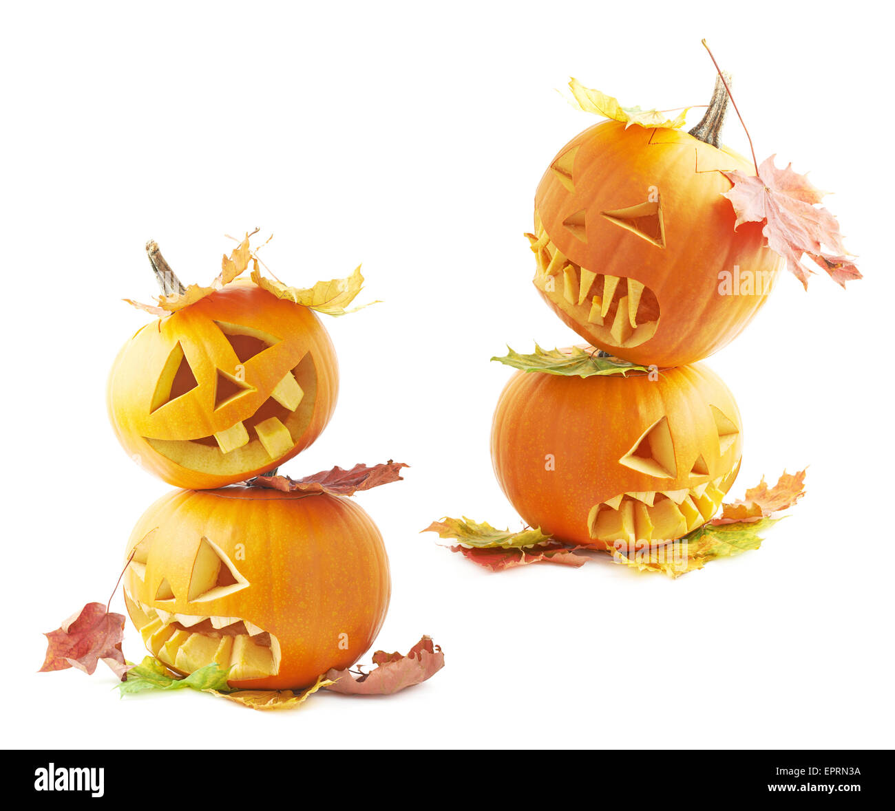 Two Jack-o'-lanterns pumpkin heads Stock Photo - Alamy
