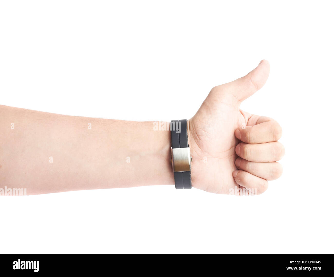 Caucasian male hand in a sport band isolated Stock Photo - Alamy