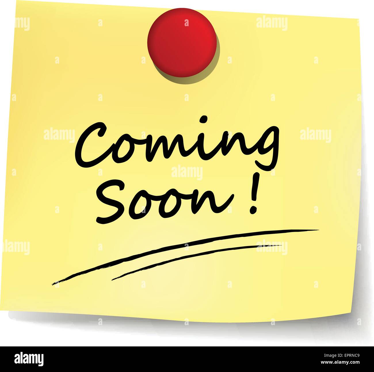 illustration of coming soon yellow note on white background Stock ...