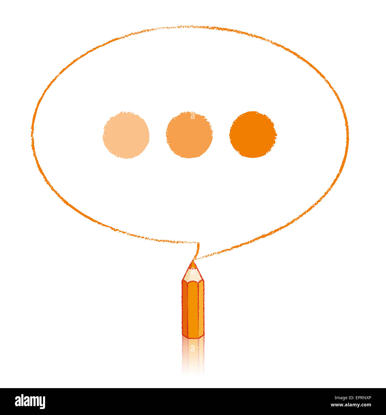 Orange Pencil with Reflection Drawing Oval Speech Bubble containing ...