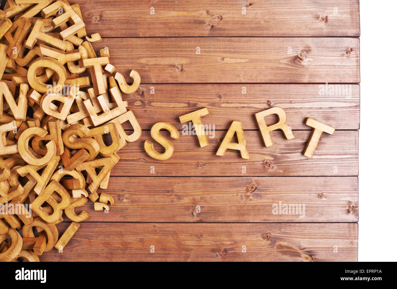 Word start made with wooden letters Stock Photo - Alamy