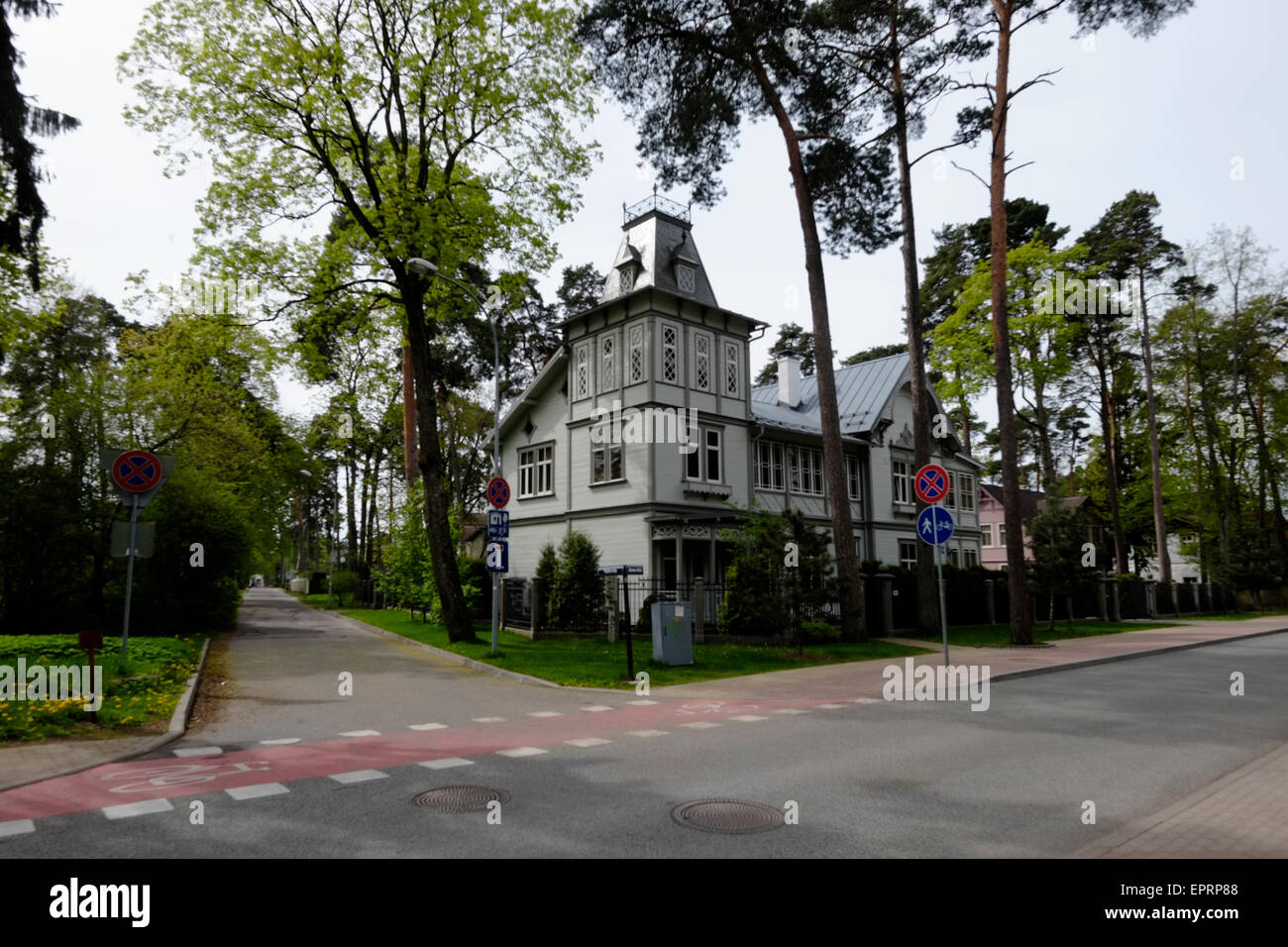 An old Wooden, art nouveau seaside villa in Jurmala a Latvian resort ...