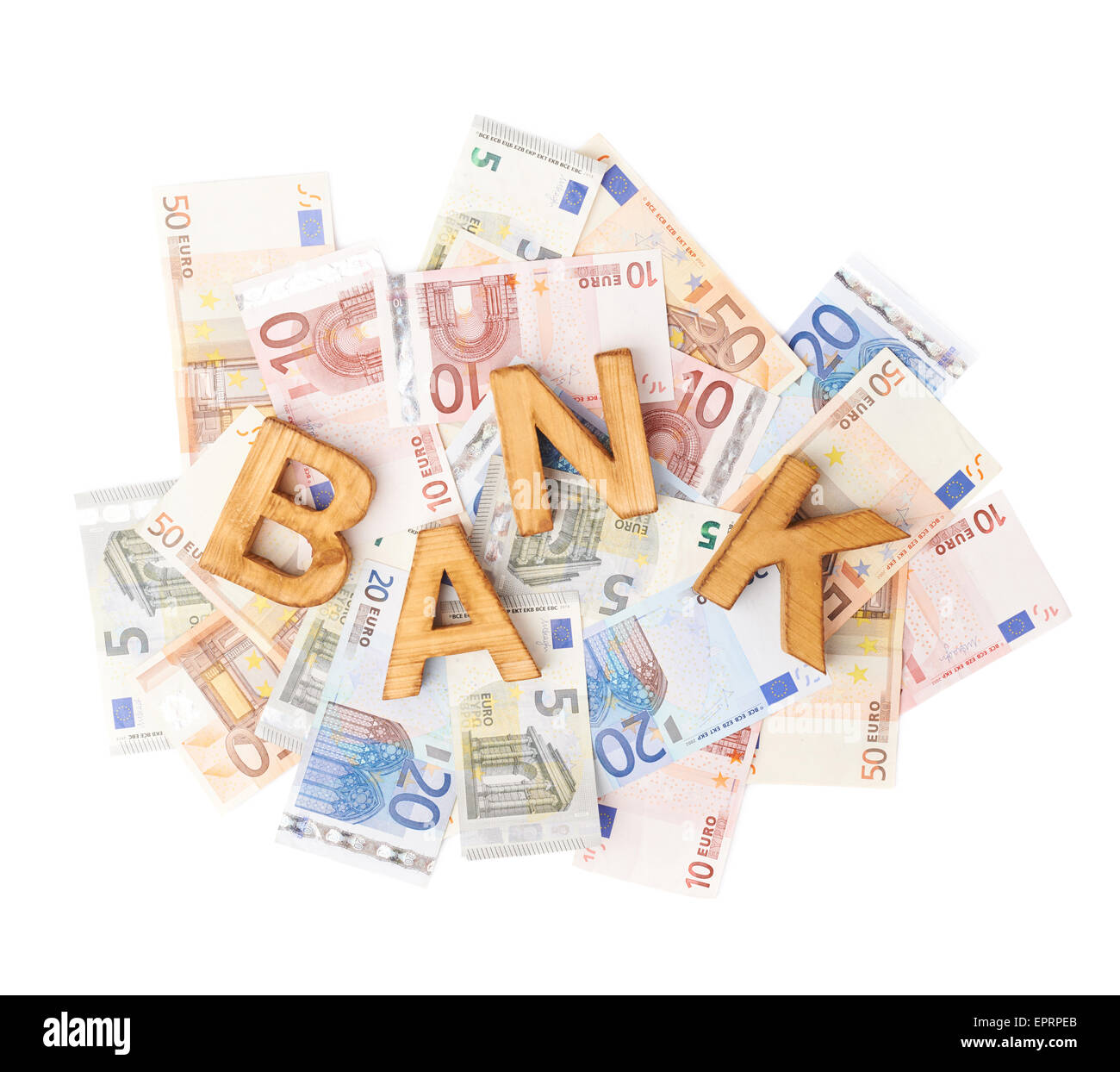 Word Bank over the pile of money Stock Photo - Alamy