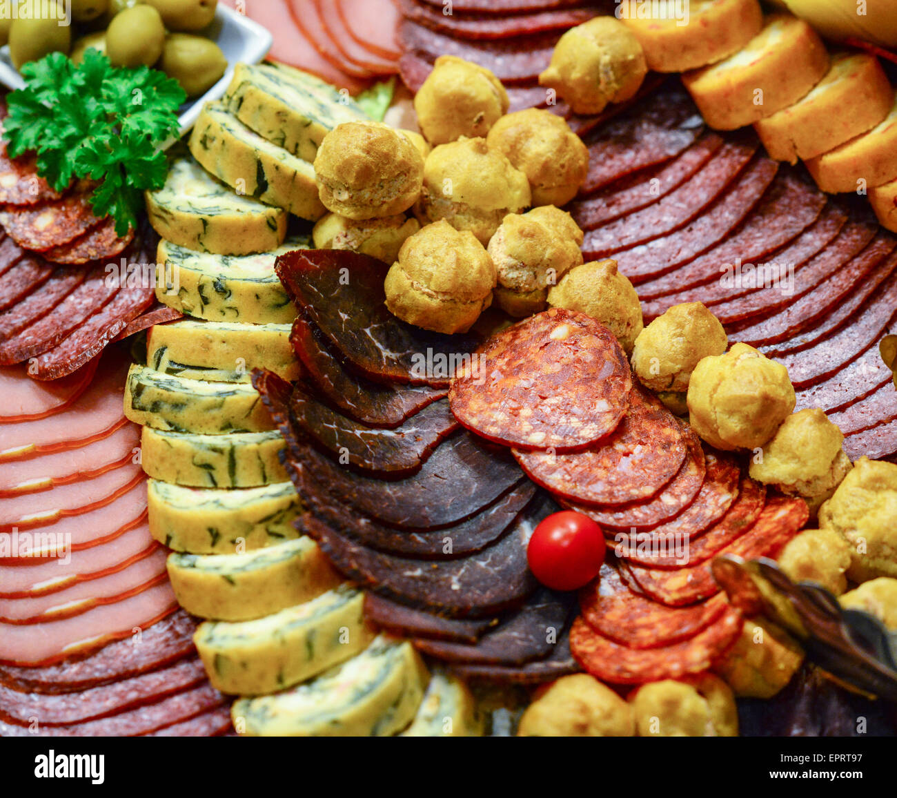 Catering platter with different meat and cheese products Stock Photo ...