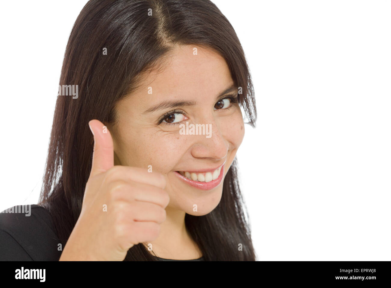 Model isolated on plain background in studio with tumbs up Stock Photo ...