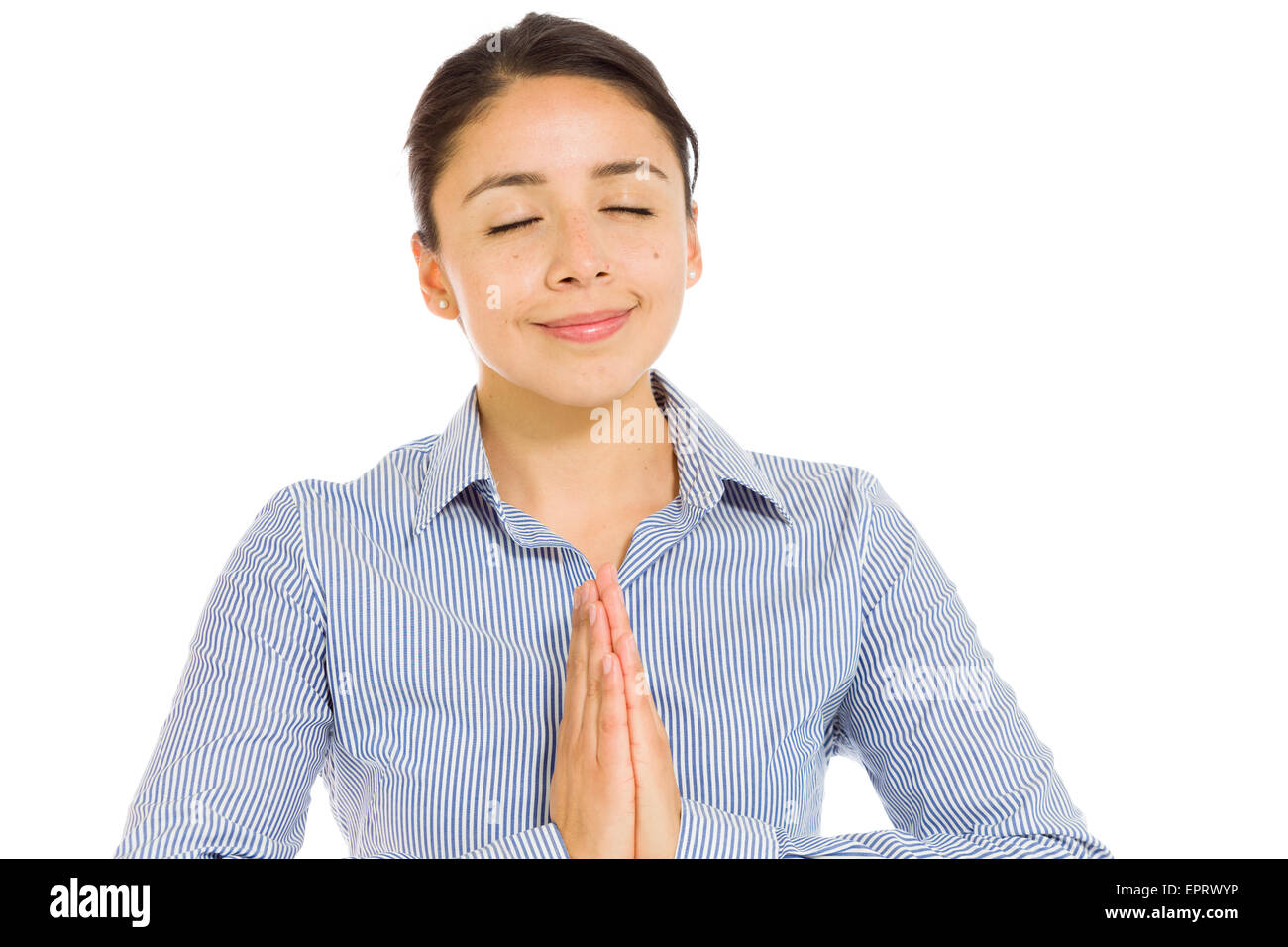 Model isolated on plain background in studio wishing praying Stock ...