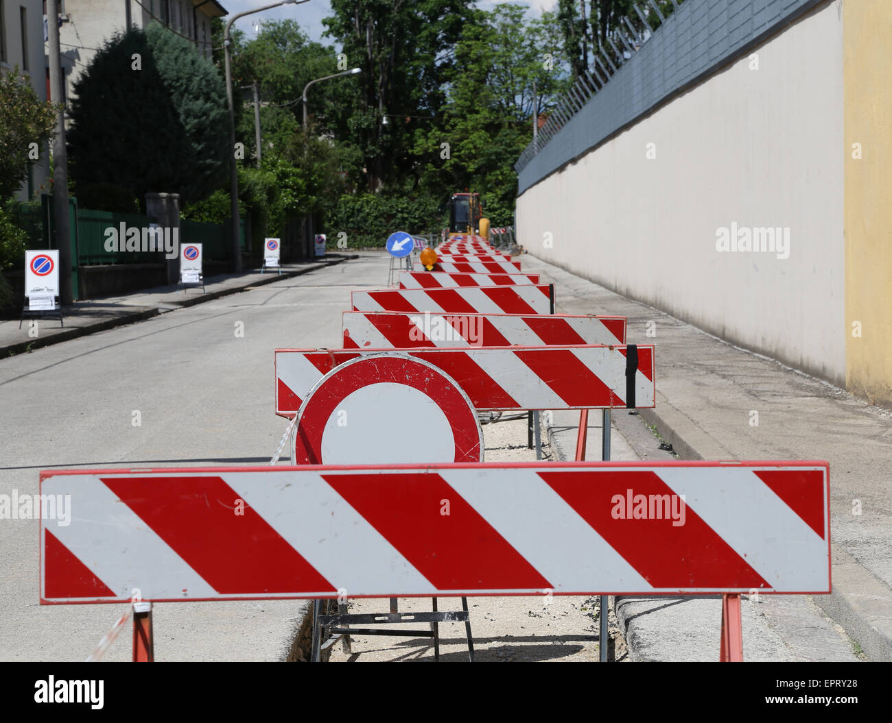 stand excavation protection on the road during the roadworks Stock ...