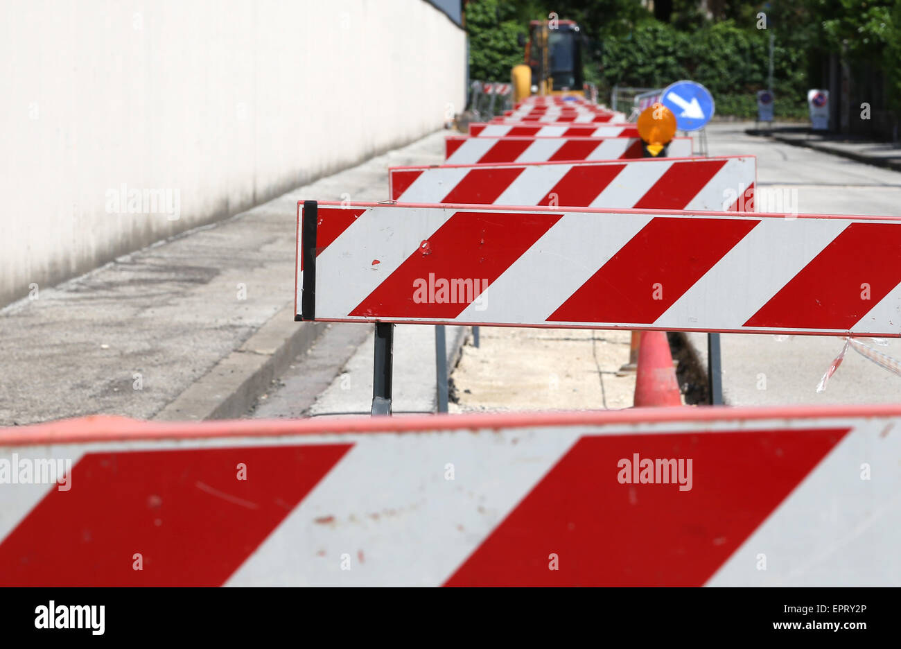 hurdles in the construction site during the roadworks for the laying of ...