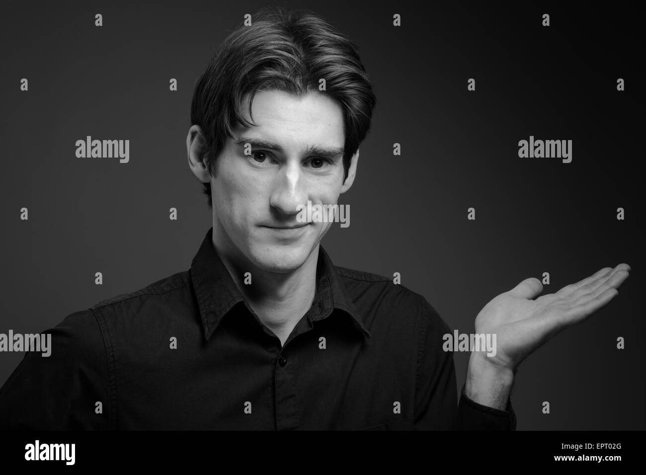 Model isolated hand gesture presenting Stock Photo - Alamy