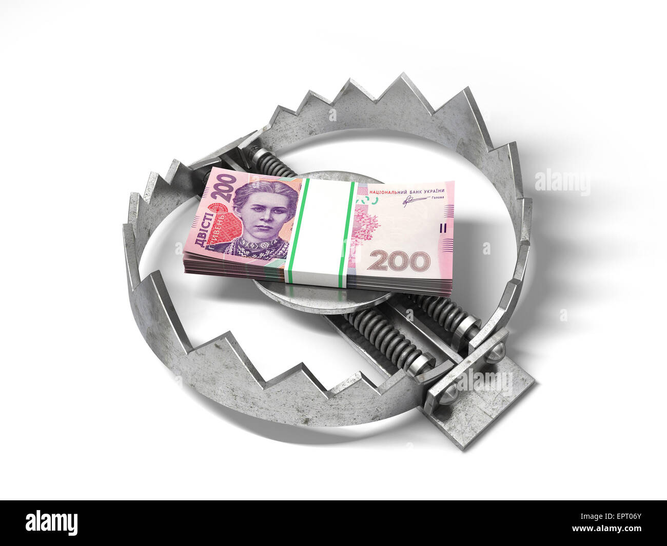 Stack of money in the bear metal trap. 3D concept Stock Photo - Alamy