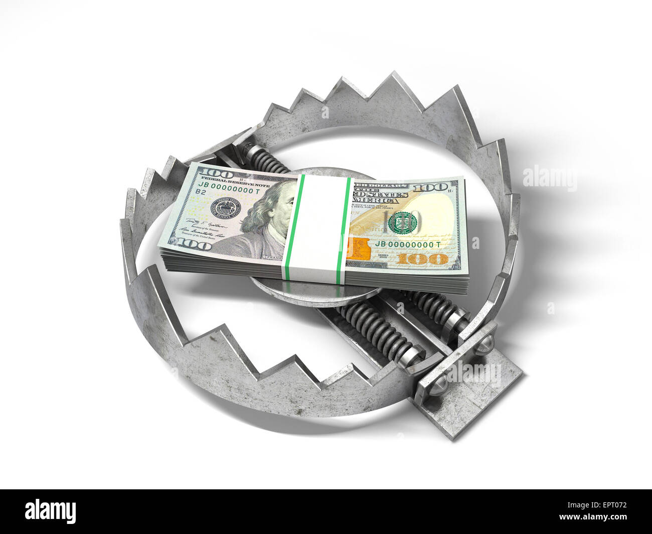 Stack of money in the bear metal trap. 3D concept Stock Photo - Alamy