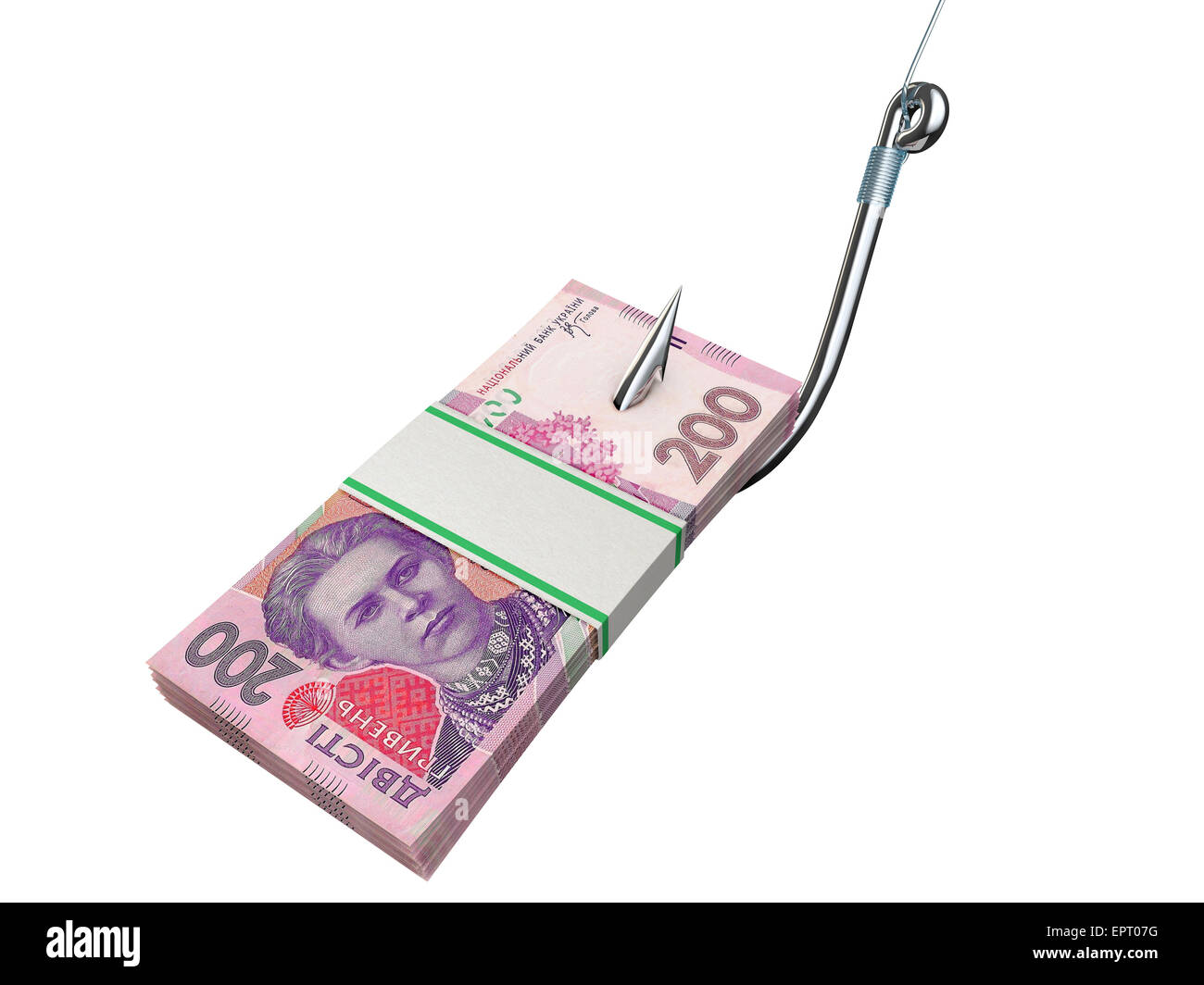 Stack of money on the fishing hook isolated on white Stock Photo - Alamy