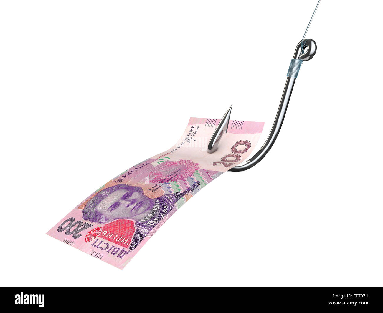 Banknote on the fishing hook isolated on white Stock Photo - Alamy