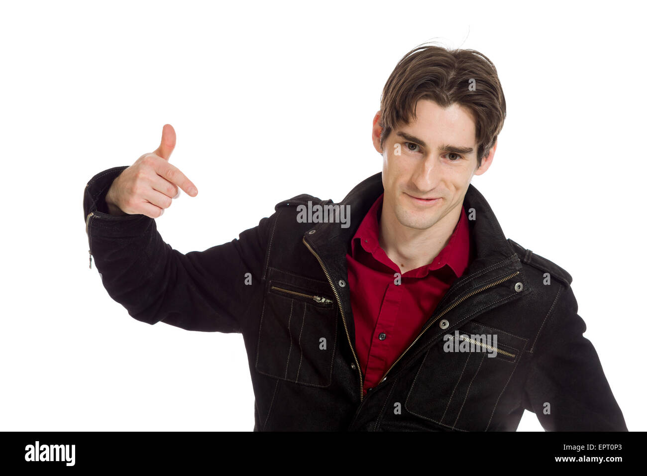 Model isolated on plain background in studio pointing Stock Photo - Alamy