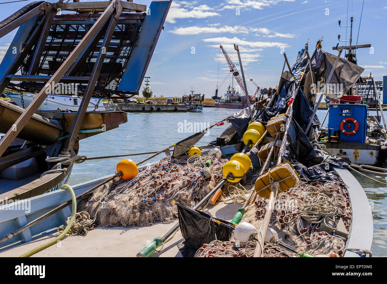 Old fishing boat with nets hi-res stock photography and images - Alamy