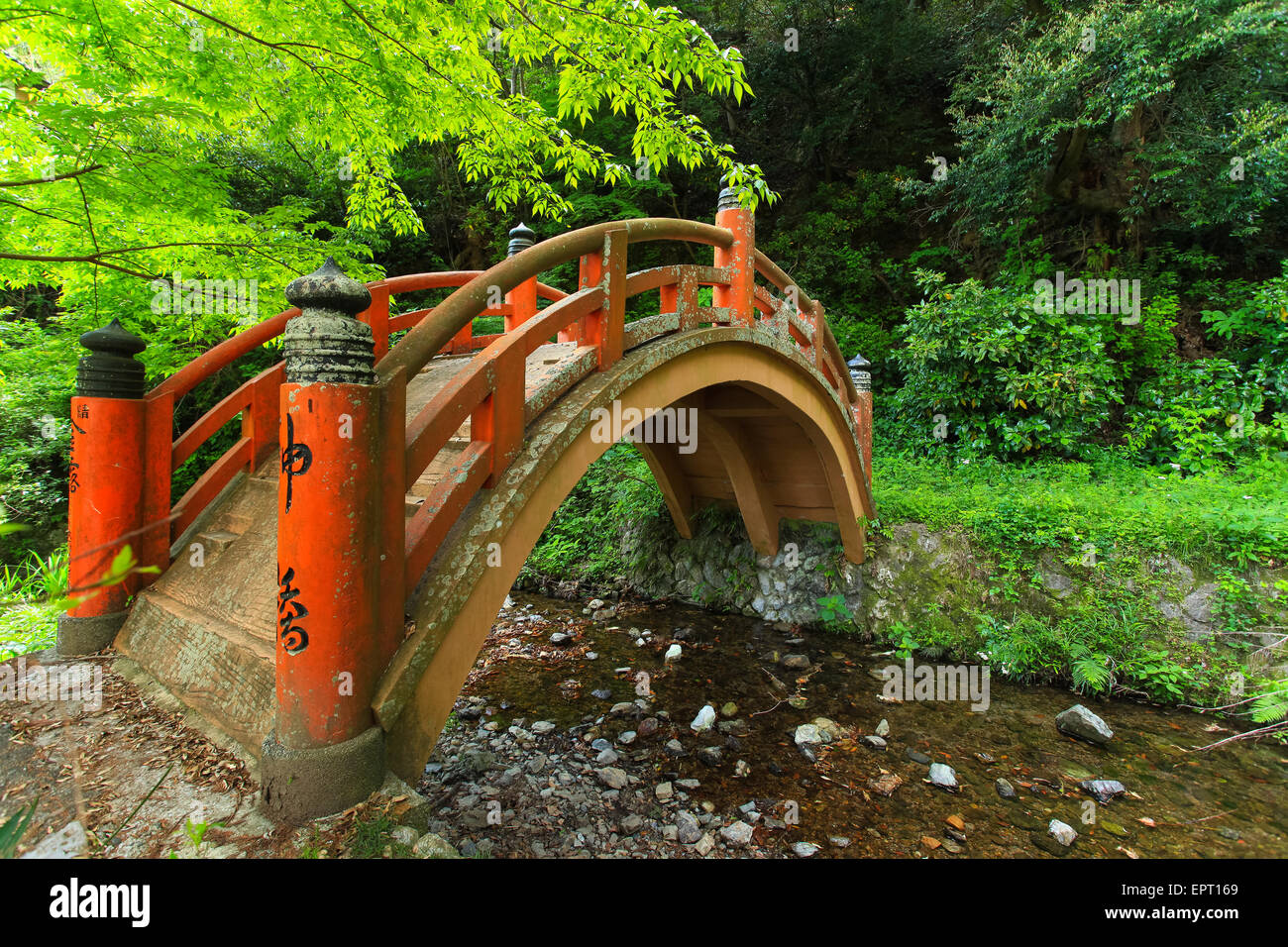 Japanese nature scene with bridge Stock Photo - Alamy