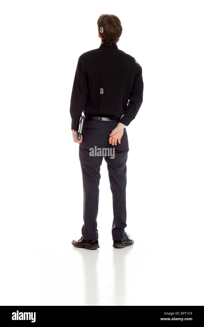 Model isolated on plain background in studio from behind Stock Photo ...