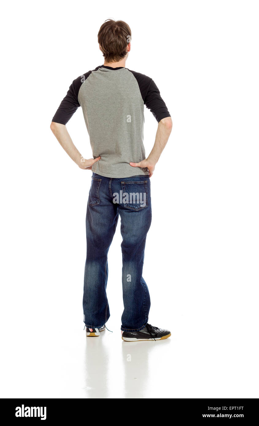 Model isolated on plain background in studio from behind Stock Photo ...