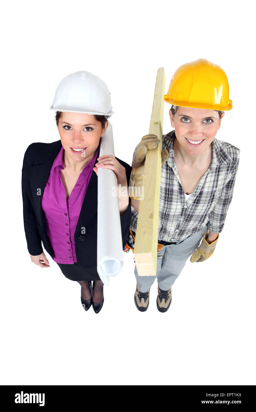 Engineer and construction worker side-by-side Stock Photo - Alamy