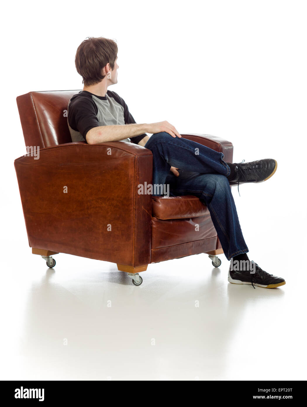 Model isolated on plain background in studio from behind Stock Photo ...