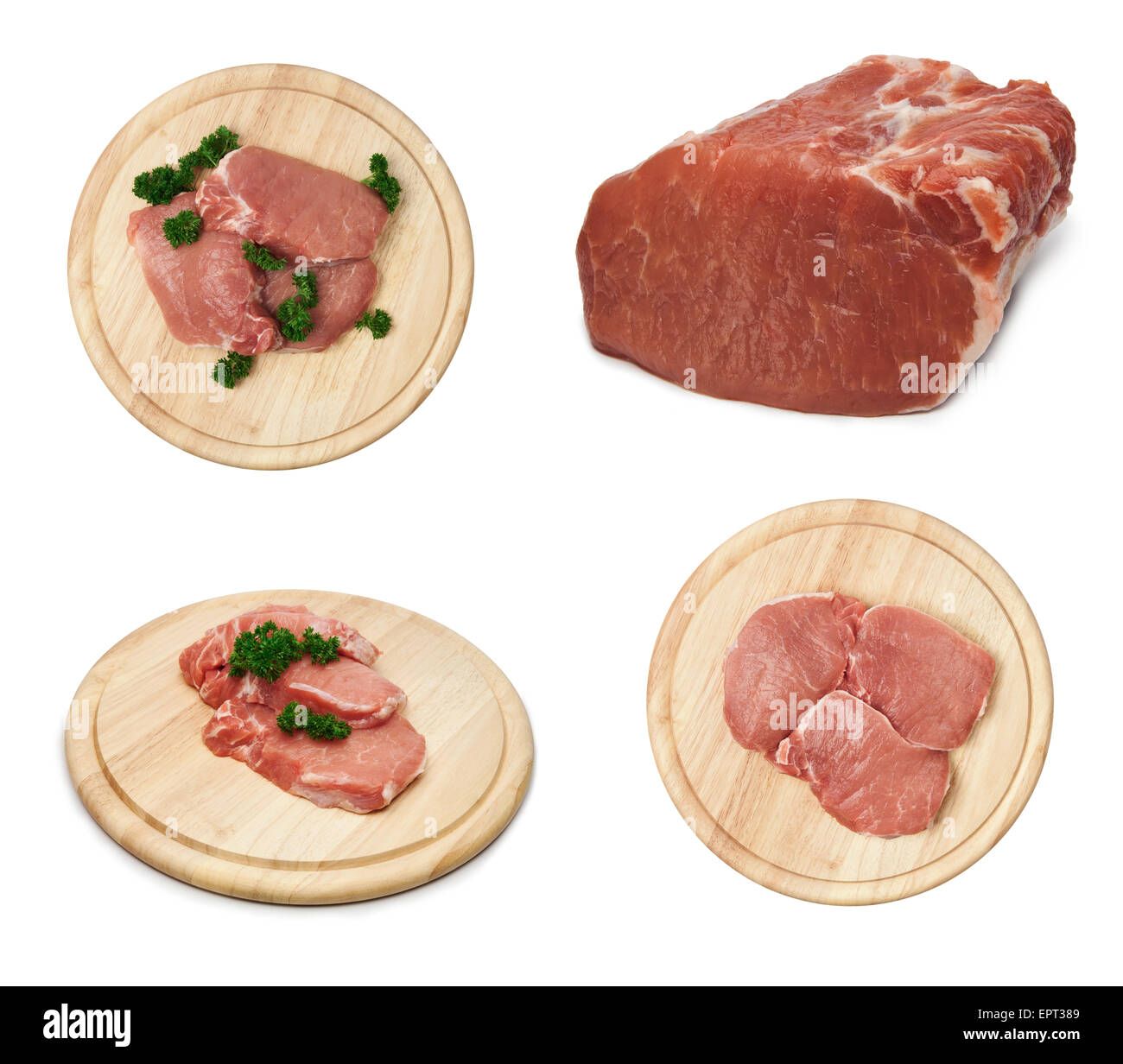 Pork on wooden plate Cut Out Stock Images & Pictures - Alamy