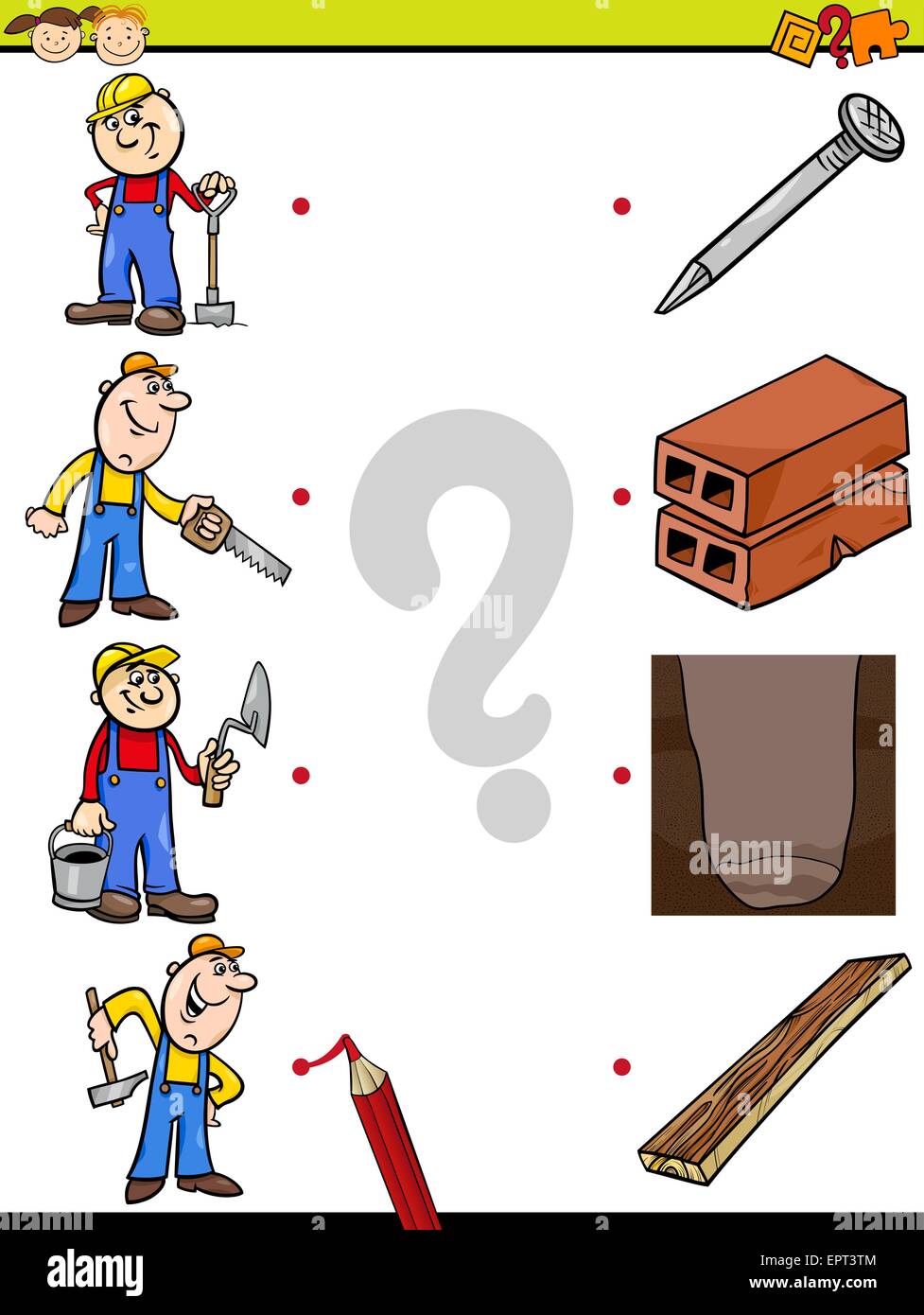 Cartoon Illustration of Education Element Matching Game for Preschool ...