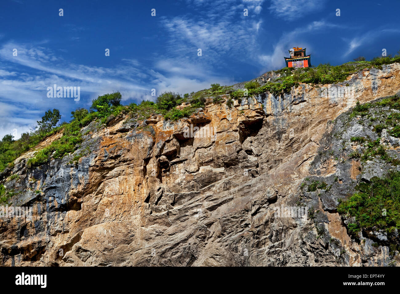 Temple on Hight Rock Mountain at China Stock Photo - Alamy