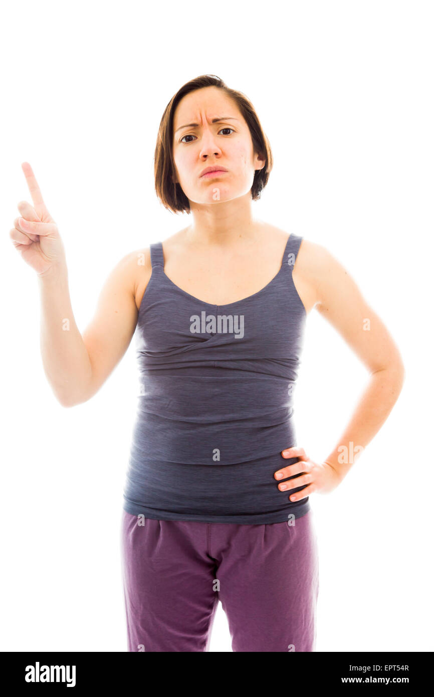 Woman gesturing on blue Cut Out Stock Images & Pictures - Alamy