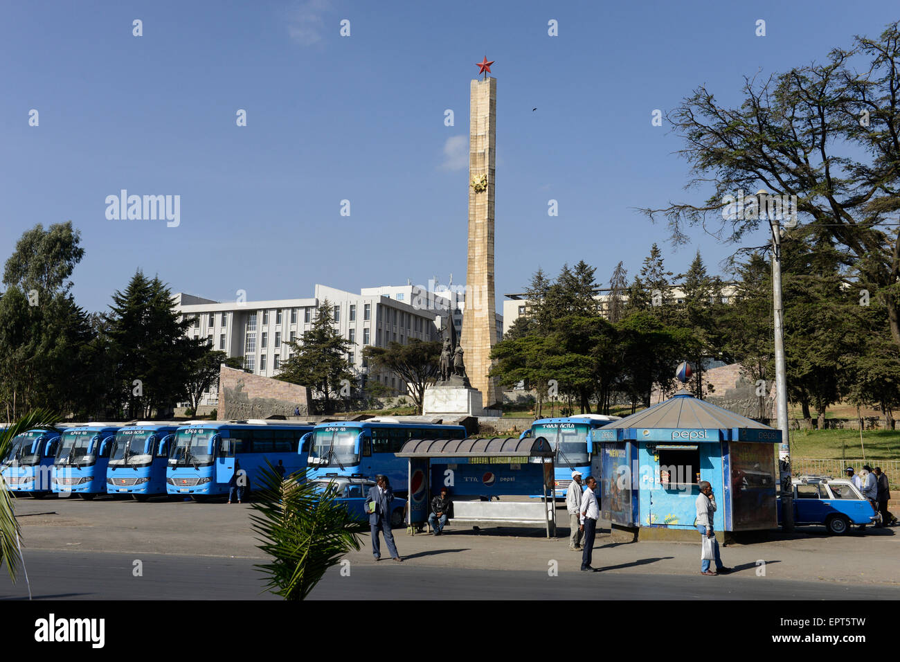 ETHIOPIA, Addis Ababa, Tiglachin monument with red star, is a memorial ...