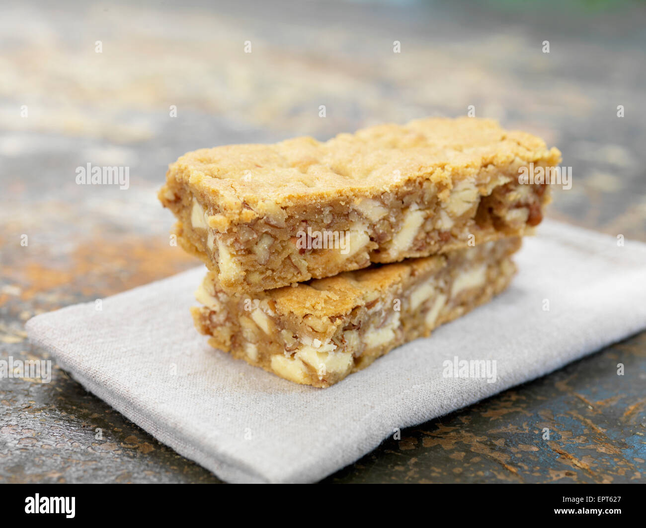 Stack of Blondies with Nuts on Napkin, Studio Shot Stock Photo - Alamy