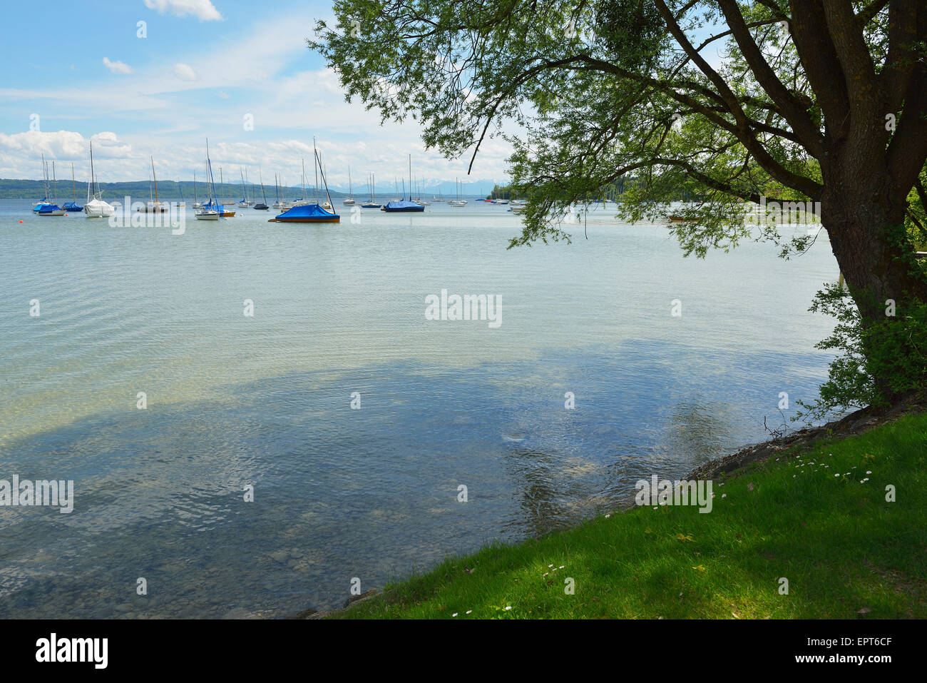 Lakeside with Boats, Utting am Ammersee, Lake Ammersee, Fuenfseenland ...