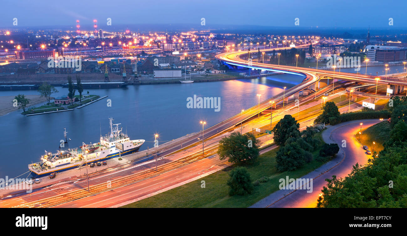 Panoramic view of Szczecin, waterfront at dusk, Poland Stock Photo - Alamy