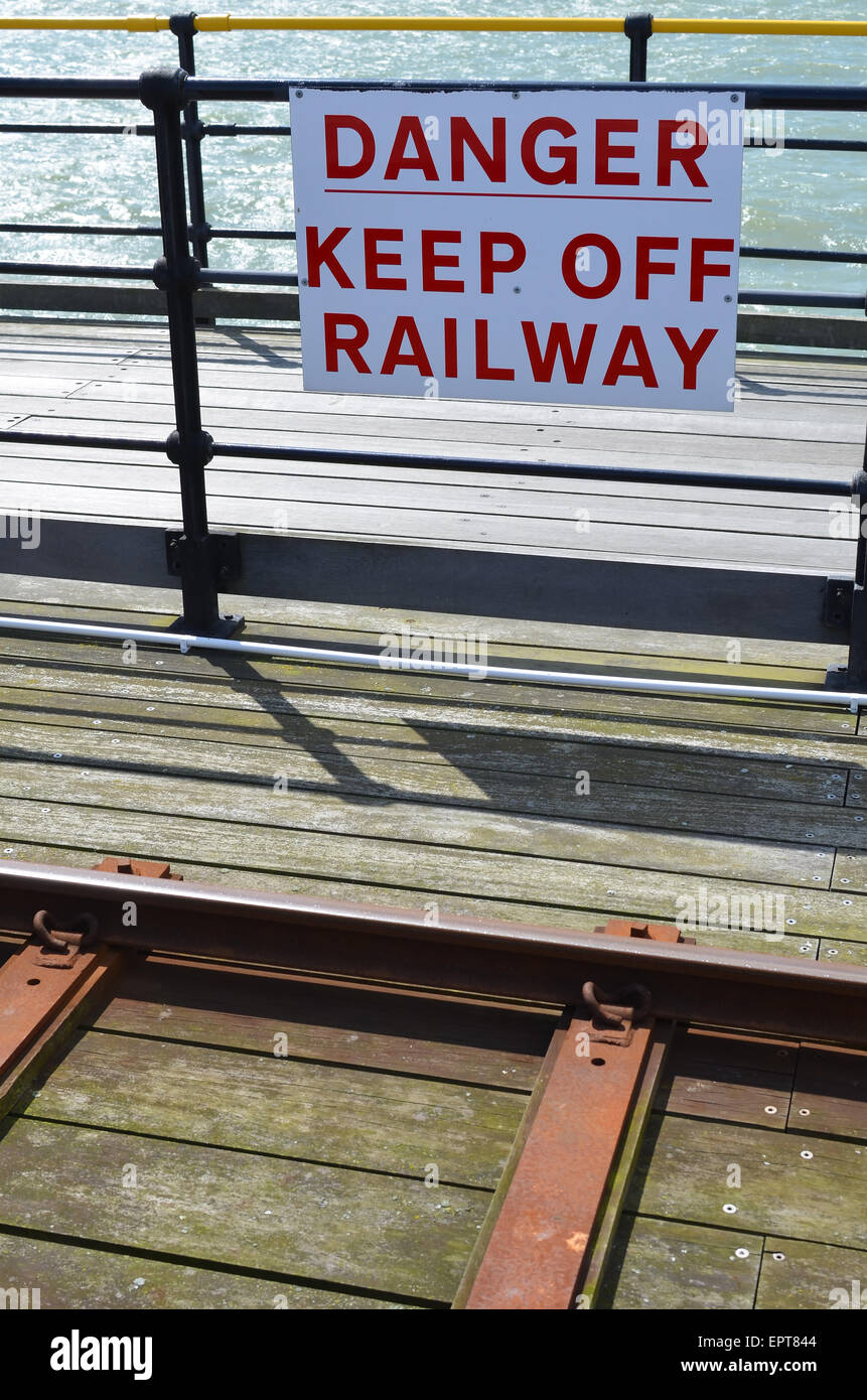Danger keep off railway sign on Southend pier Stock Photo - Alamy