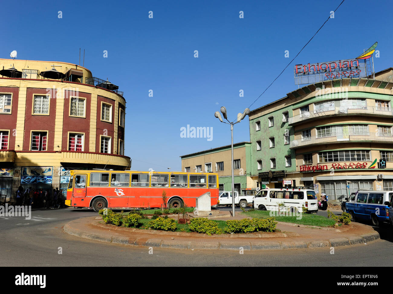 ETHIOPIA, Addis Ababa, traffic at Piazza , city centre / AETHIOPIEN ...