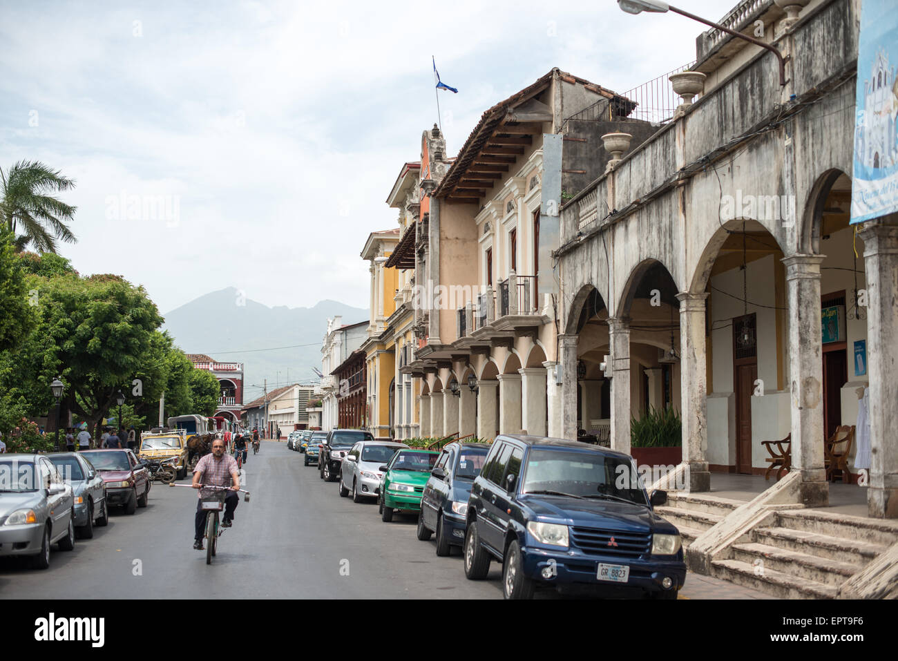 GRANADA, Nicaragua — A street alongside Parque Central, lined with ...
