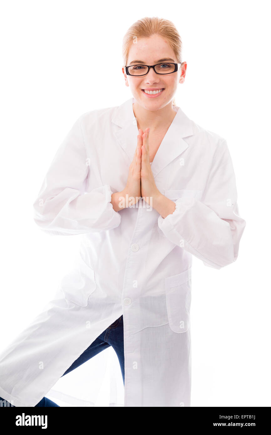 Female scientist practicing yoga Stock Photo - Alamy